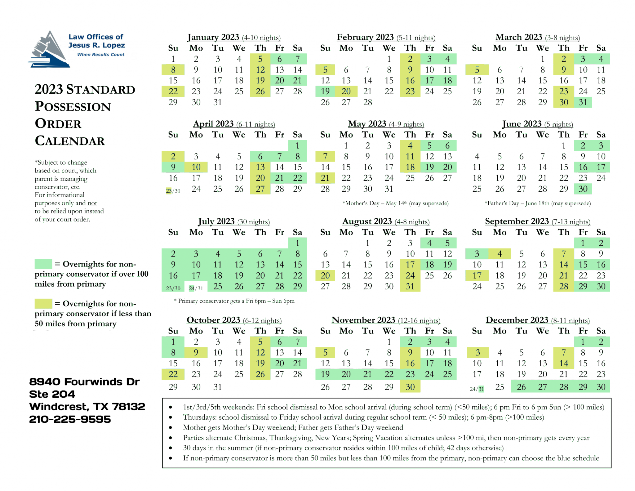 Texas Standard Possession Calendar 2023 Printable Calendar 2023